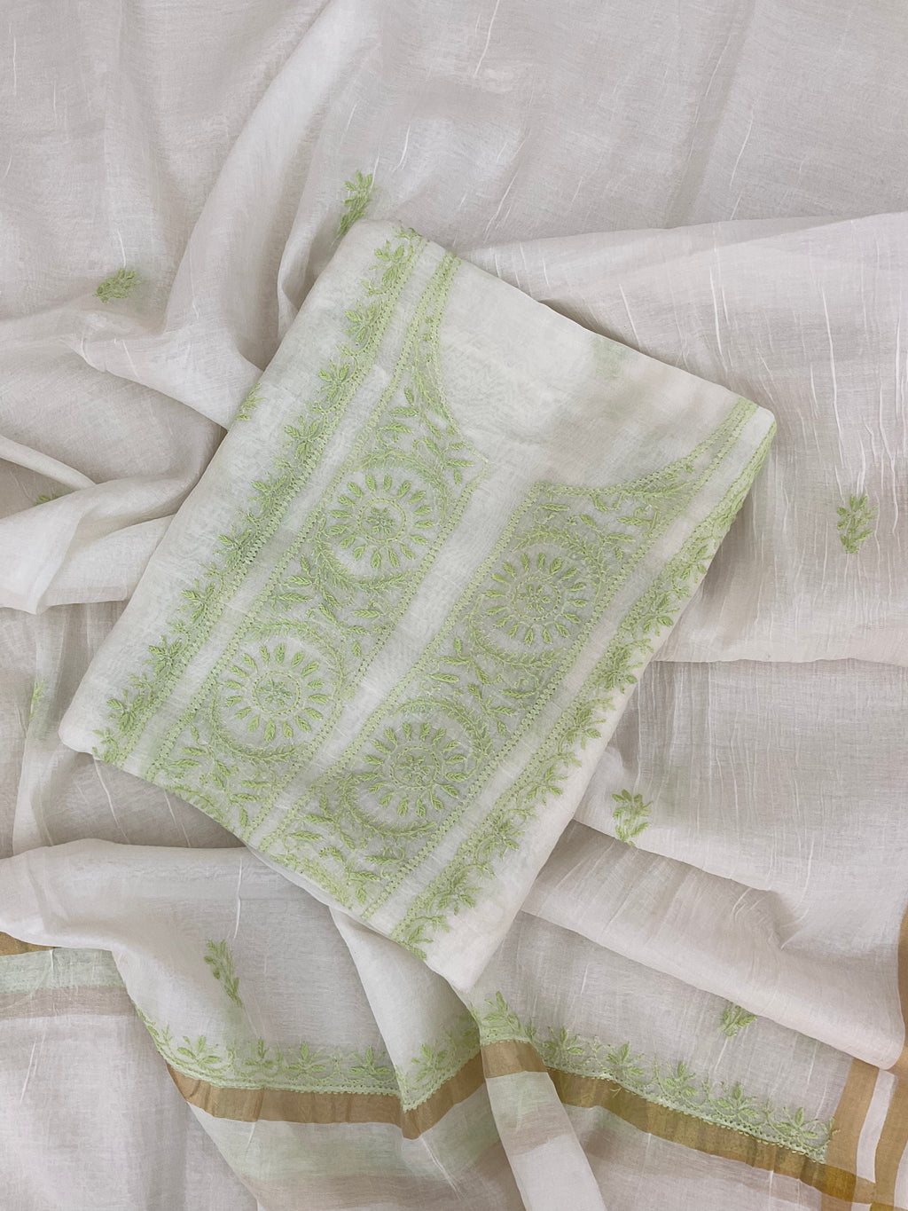 Mul Chanderi Unstitched Kurta And Dupatta Set - Simply White – Alekhya ...